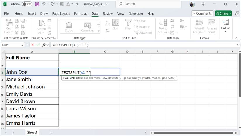 How to Separate First and Last Names to Columns in Excel