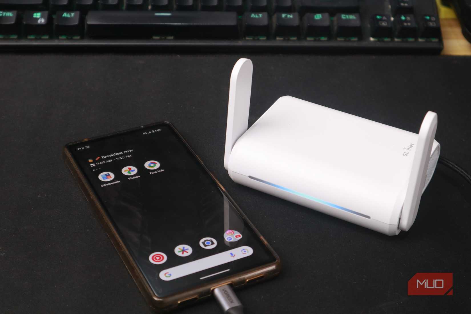 Your router has a USB port on the back and you should be using it