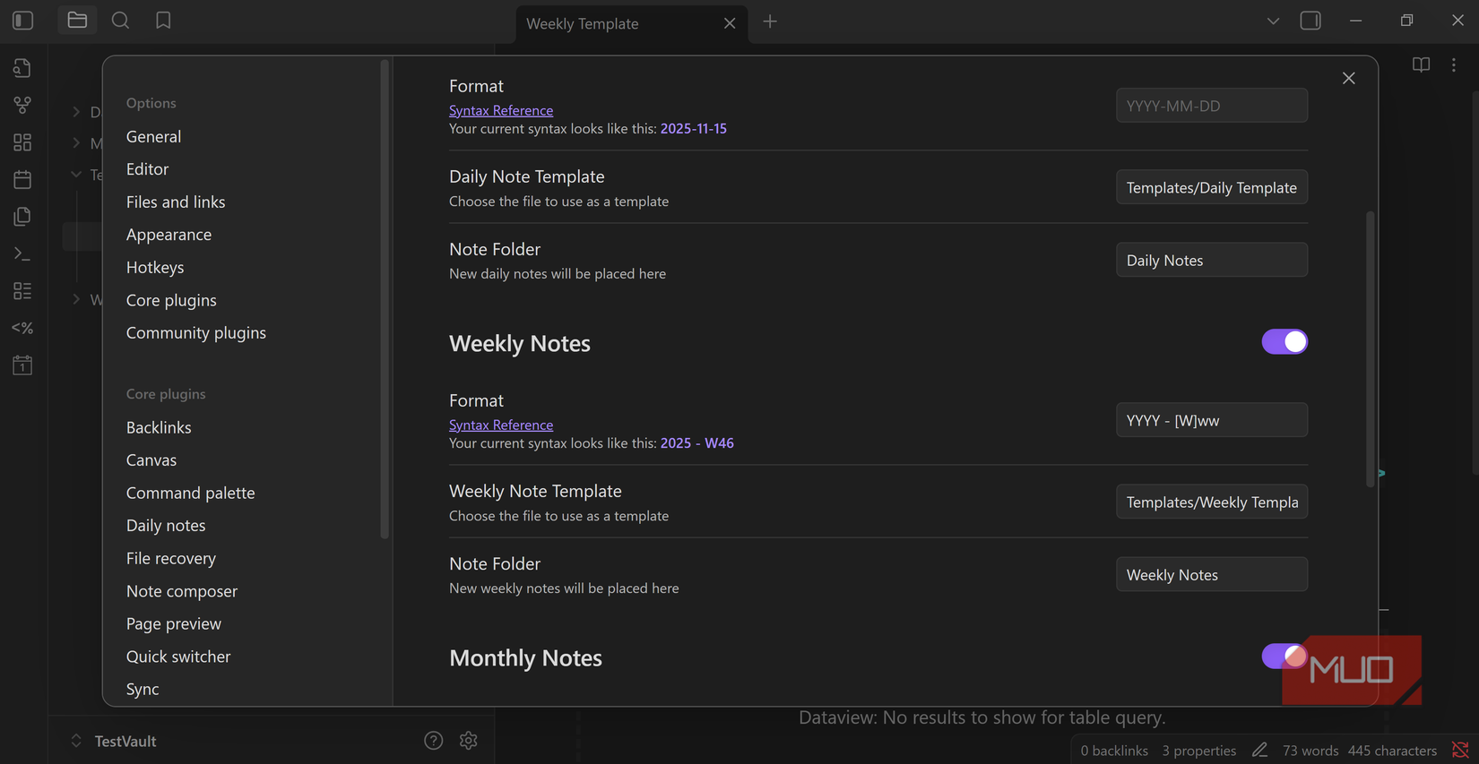 I created one Obsidian template that organizes my entire life