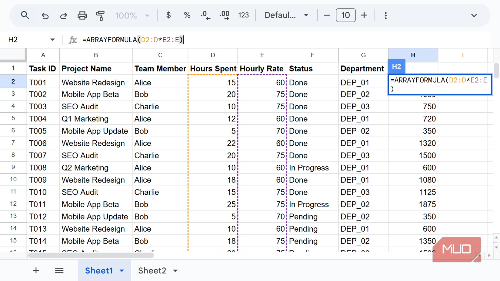 standard error formula google sheets