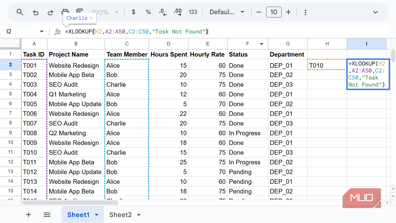 standard error equation google sheets