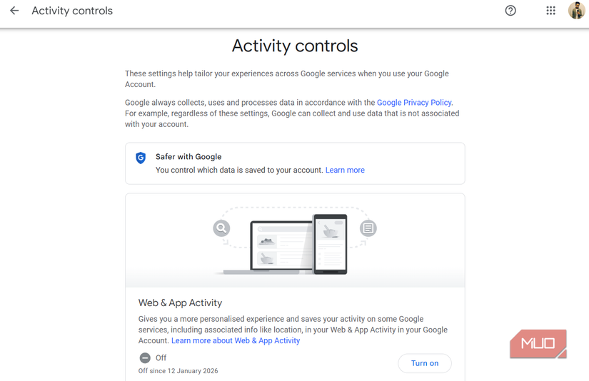 I turned off these Google settings to improve privacy